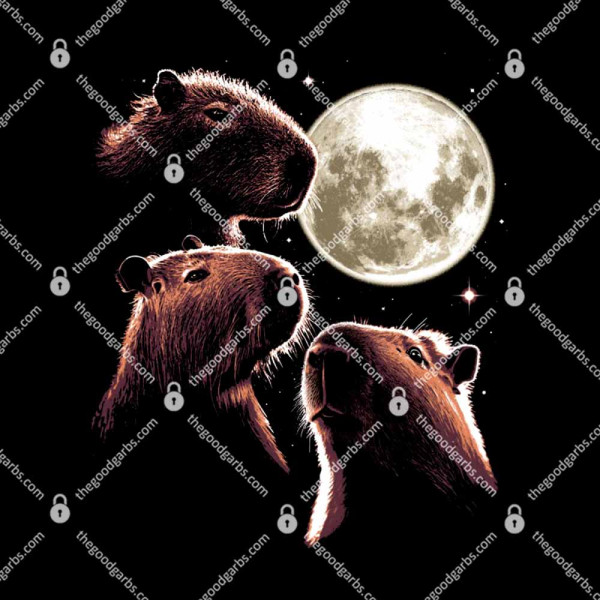 Three Capybara Moon Funny Capybara Meme Mystical Capybara T-Shirt